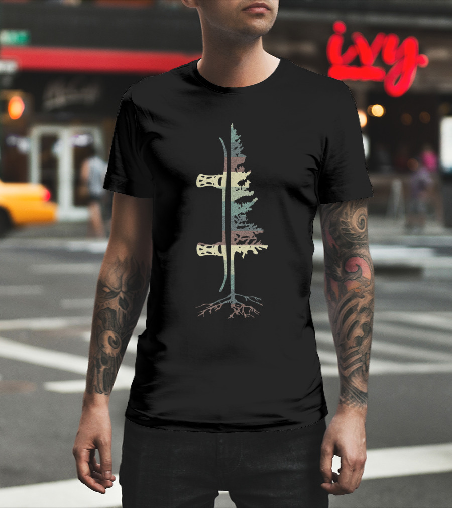 Vintage Pine Double Snowboard Tree Roots T-Shirt