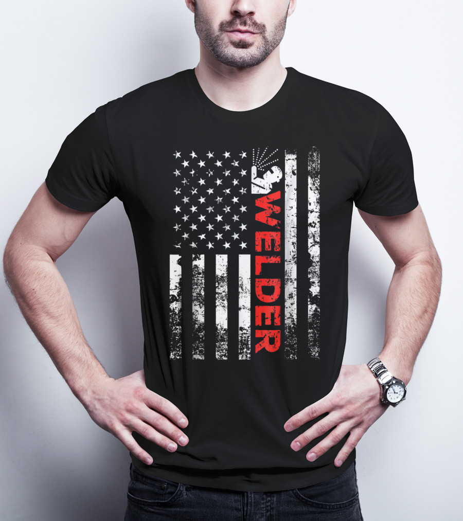 Welder USA Vintage American Flag Welding T-Shirt