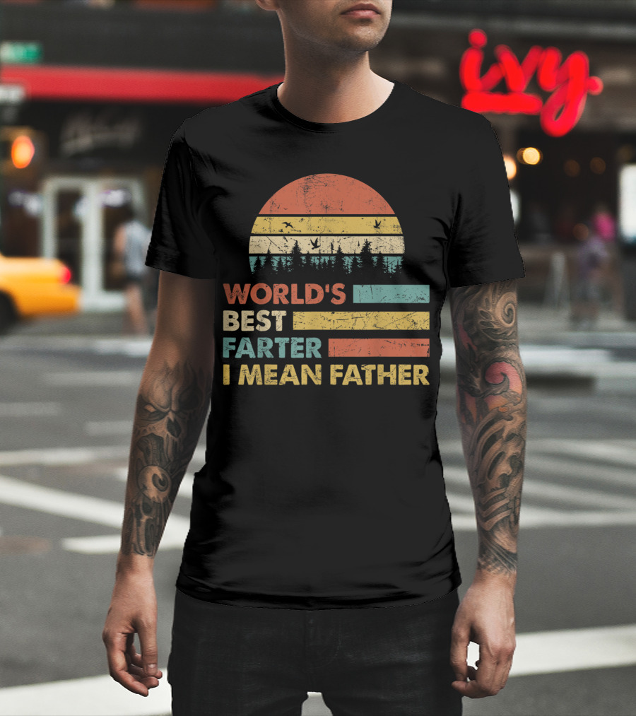 World's Best Farter I Mean Father Sunset Forest Distressed Retro Vintage T-Shirt