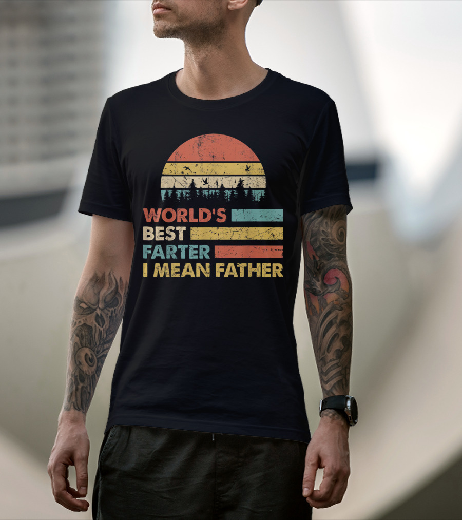 World's Best Farter I Mean Father Sunset Forest Distressed Retro Vintage T-Shirt
