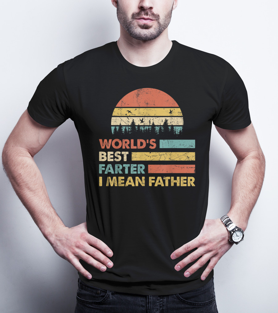World's Best Farter I Mean Father Sunset Forest Distressed Retro Vintage T-Shirt