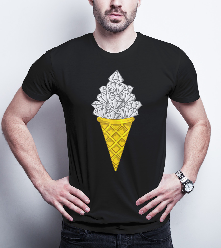 Diamond Icecream Waffle Cone With Gemstone Scoops T-Shirt