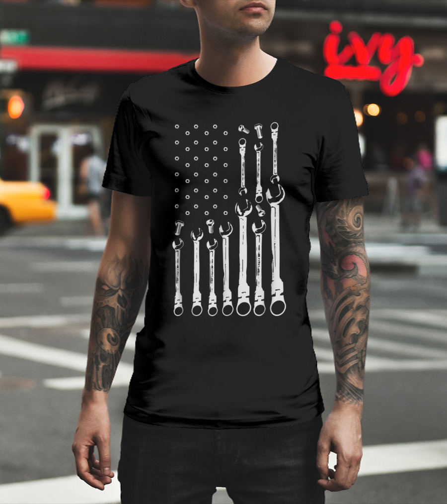 Mechanic Tools American Flag Patriotic USA T-Shirt