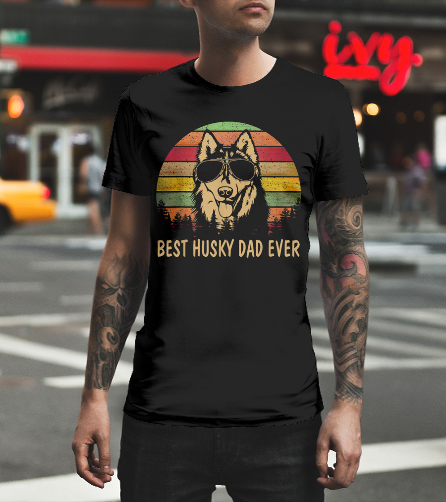 Best Husky Dad Ever Father's Day Men's Retro Sunglasses Dog T-Shirt
