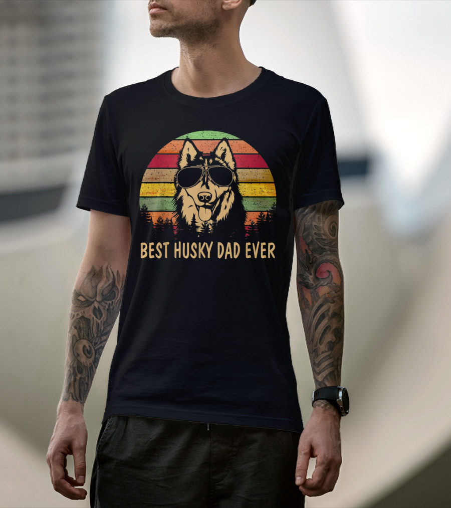 Best Husky Dad Ever Father's Day Men's Retro Sunglasses Dog T-Shirt