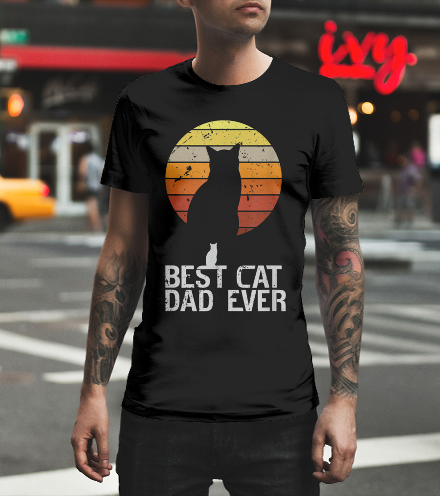 Mens Vintage Best Cat Dad Ever Cat Daddy Retro Sunset T-Shirt