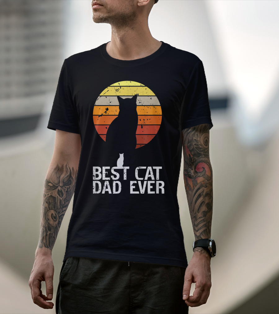 Mens Vintage Best Cat Dad Ever Cat Daddy Retro Sunset T-Shirt