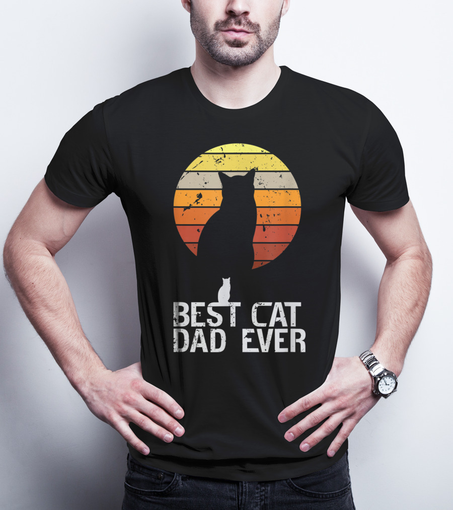 Mens Vintage Best Cat Dad Ever Cat Daddy Retro Sunset T-Shirt