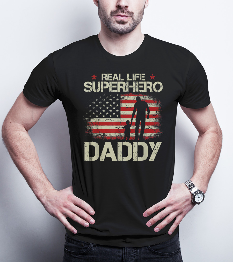 Real Life Superhero Daddy USA Flag T-Shirt