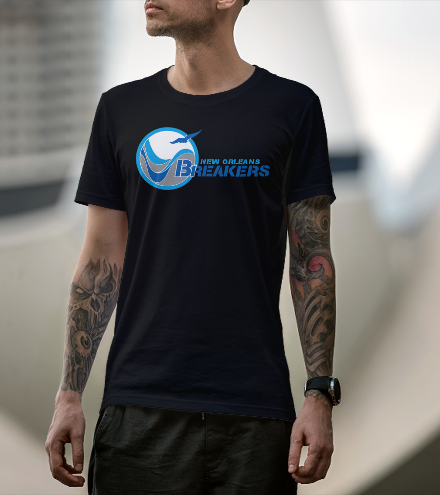 New Orleans Breakers Football Team Logo Blue Bird Ocean Wave T-Shirt