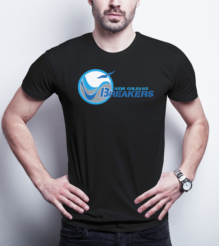 New Orleans Breakers Football Team Logo Blue Bird Ocean Wave T-Shirt