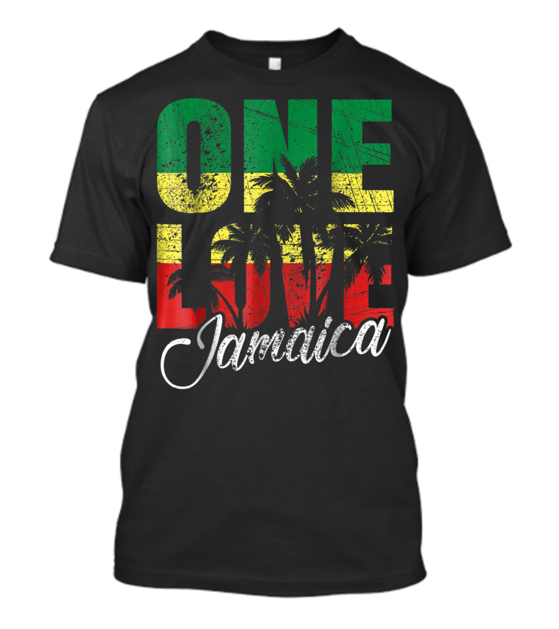 One Love Jamaica Caribbean Vacation Reggae Colors Palm Trees T-Shirt