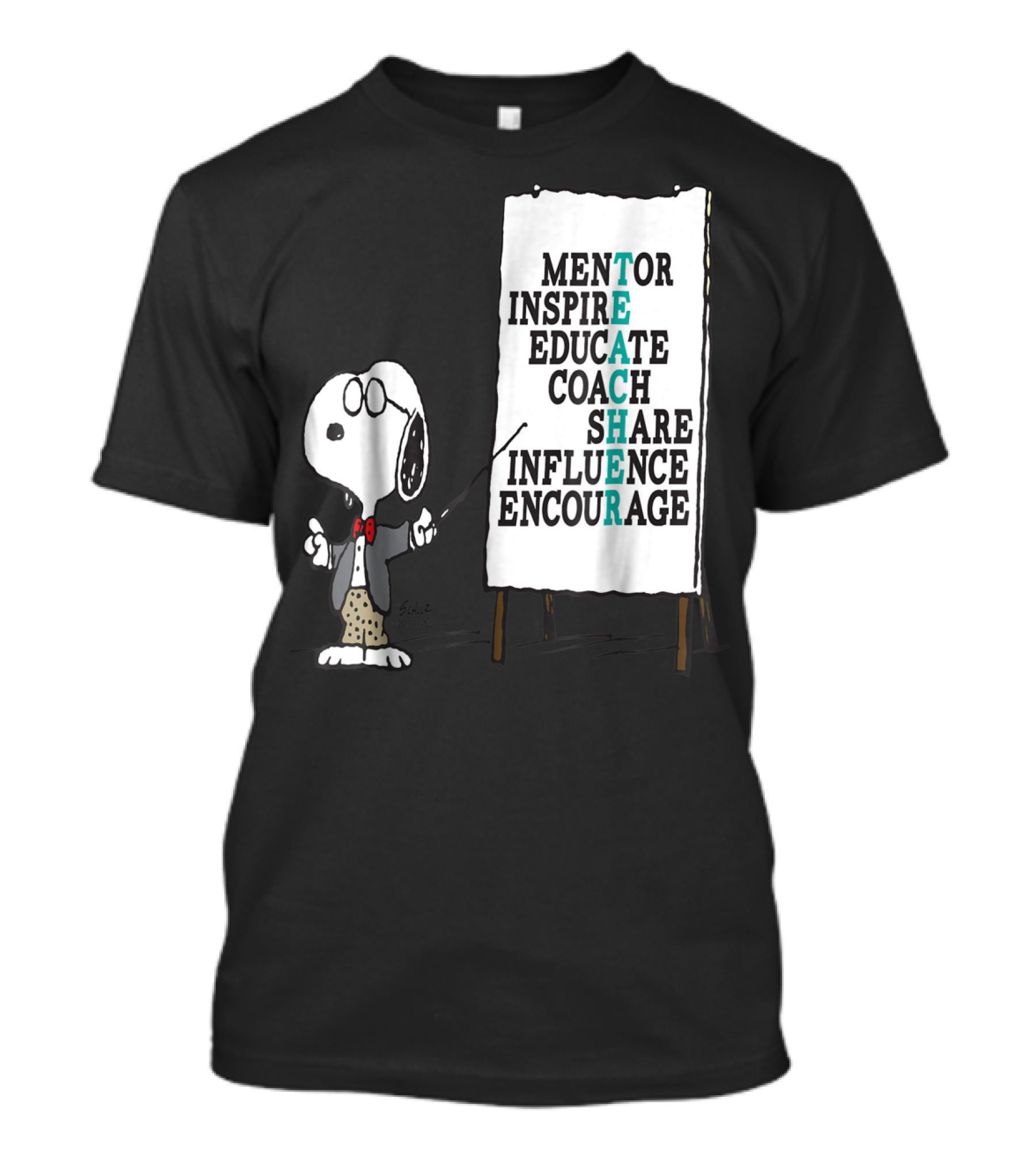 Peanuts Snoopy Teacher Mentor Inspire Educate Coach Share Influence Encourage T-Shirt