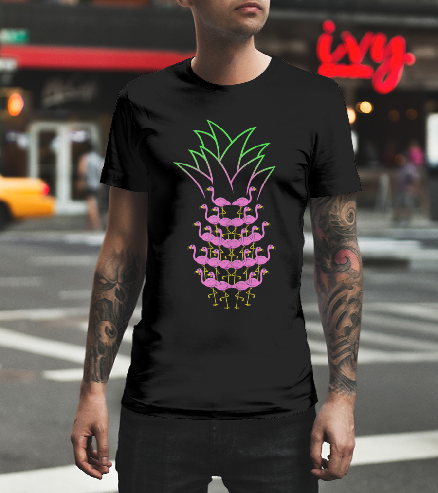 Pineapple Flamingo Neon Stack Formation T-Shirt