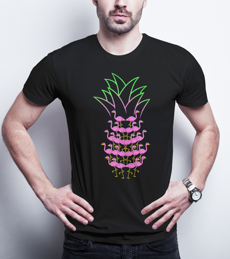 Pineapple Flamingo Neon Stack Formation T-Shirt