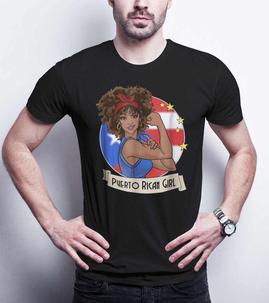 Puerto Rican Girl Strong Pride With Puerto Rico Flag And Stars T-Shirt