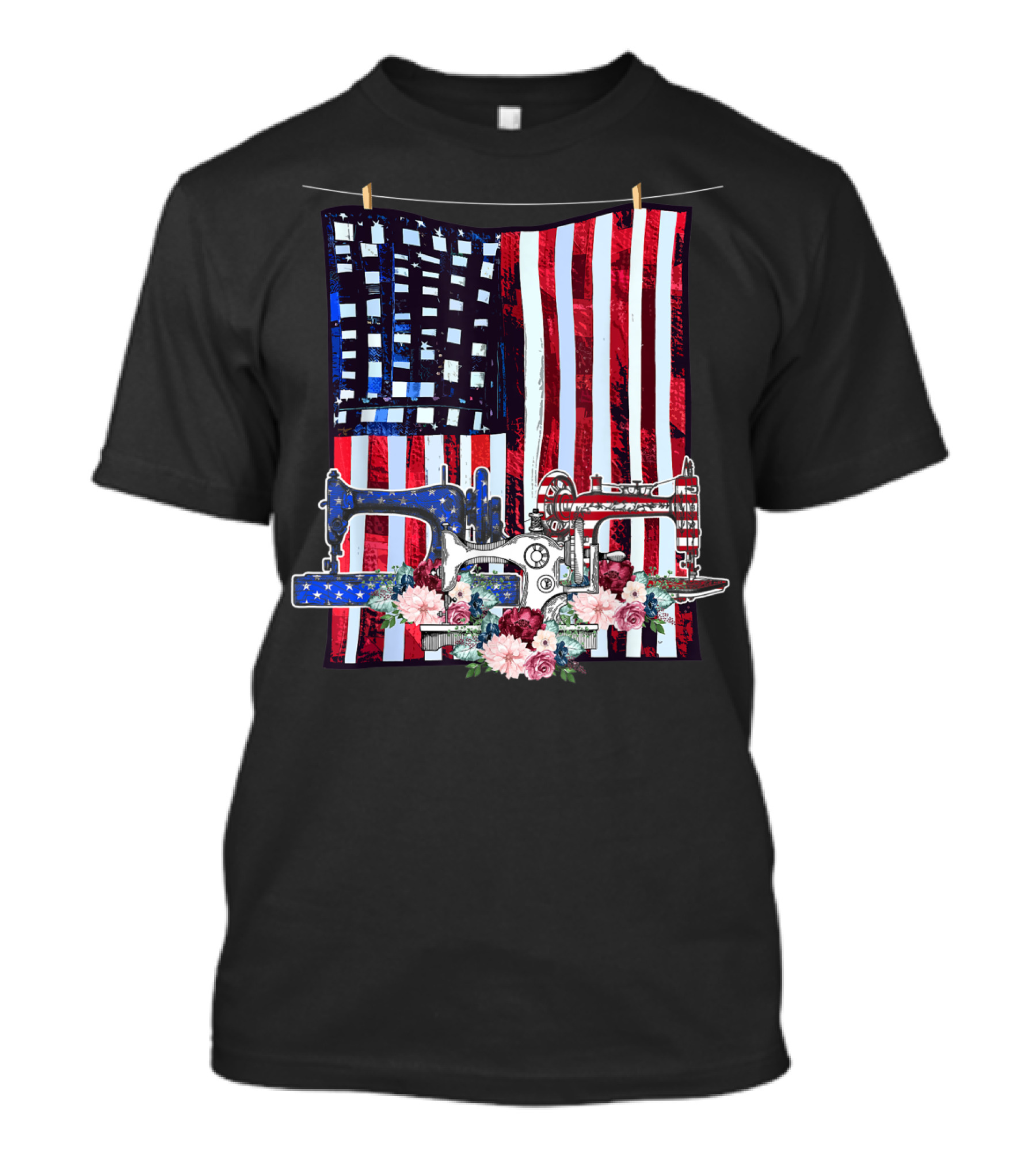 American Quilting Sewing Machines USA Flag Floral T-Shirt