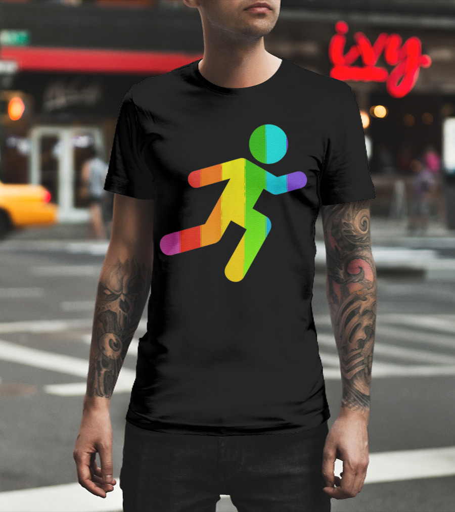Rainbow Stick Figure Running T-Shirt