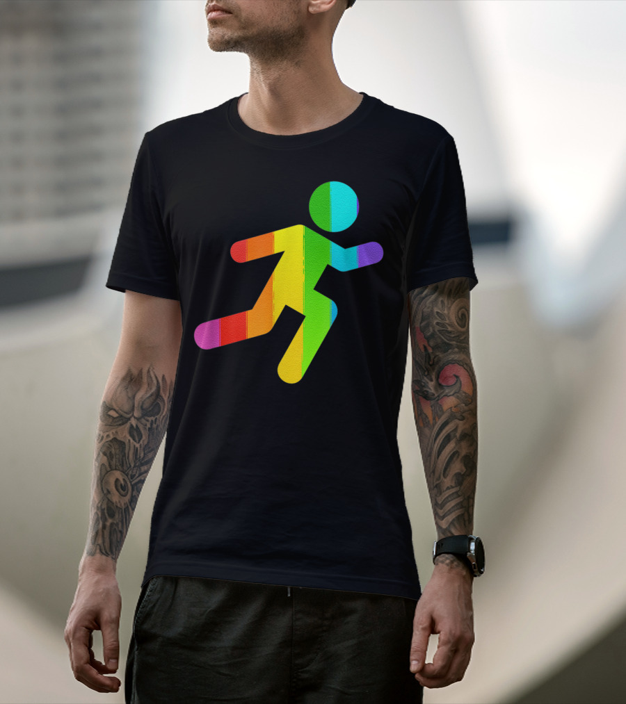 Rainbow Stick Figure Running T-Shirt