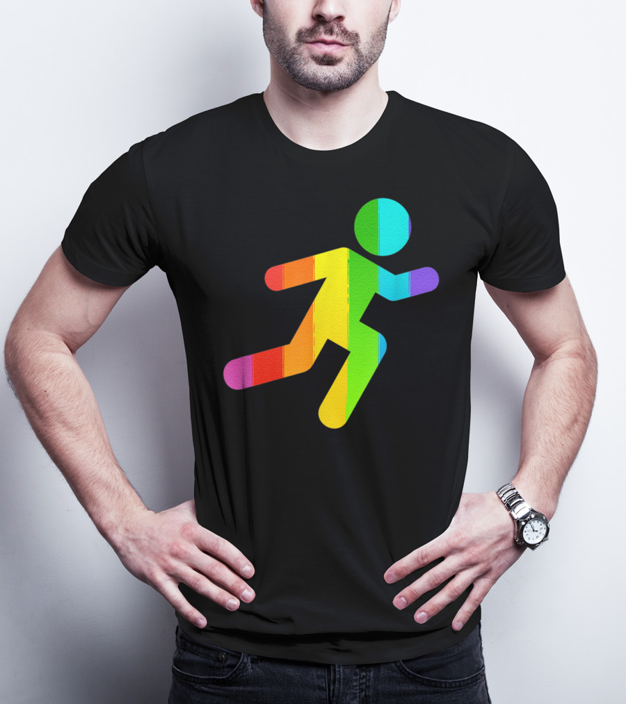 Rainbow Stick Figure Running T-Shirt