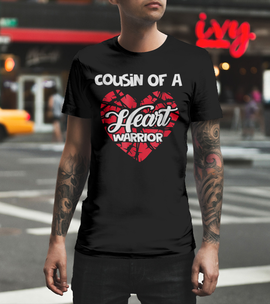 Cousin Of A Heart Warrior Red Ribbon Heart Support T-Shirt