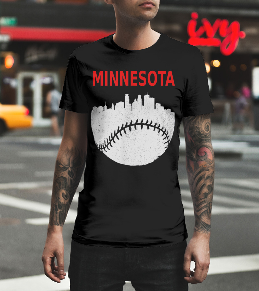 Minnesota Baseball Minneapolis Cityscape Retro Vin T-Shirt
