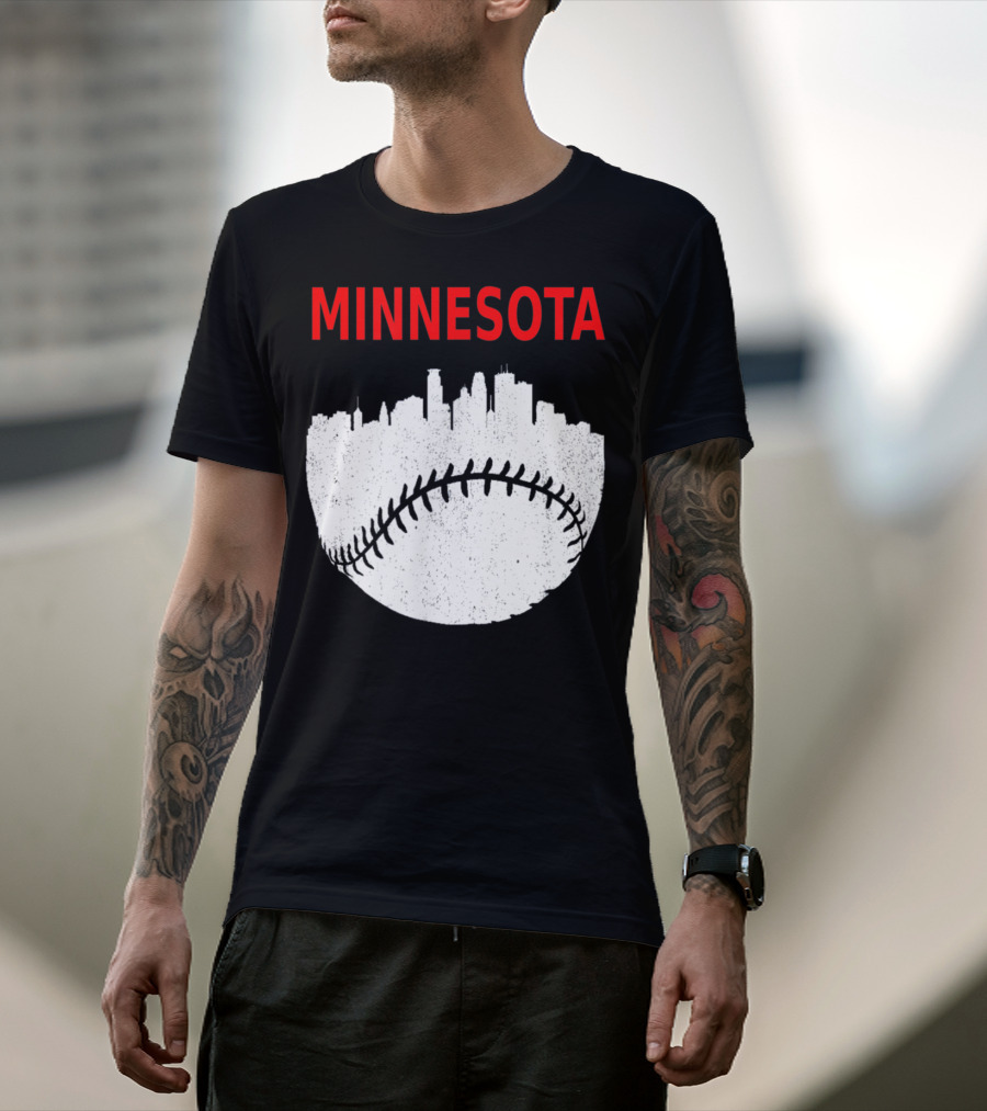 Minnesota Baseball Minneapolis Cityscape Retro Vin T-Shirt
