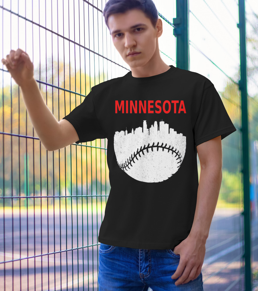Minnesota Baseball Minneapolis Cityscape Retro Vin T-Shirt