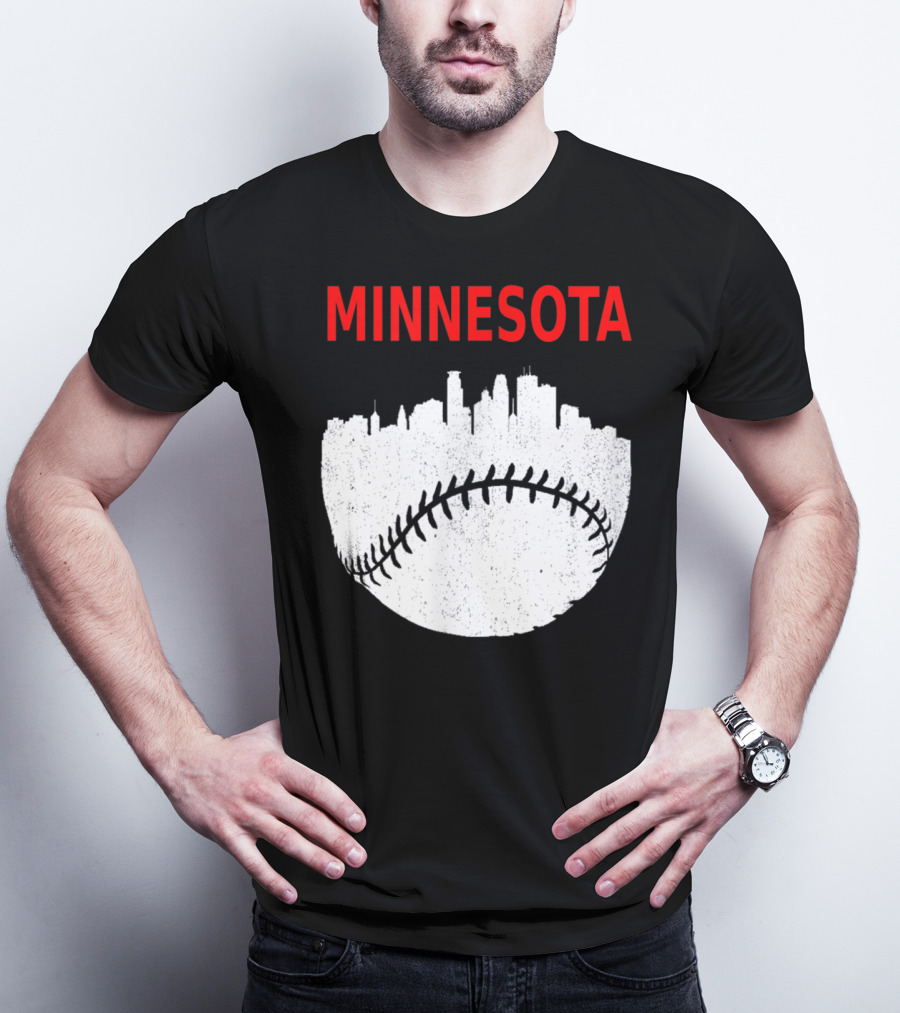 Minnesota Baseball Minneapolis Cityscape Retro Vin T-Shirt
