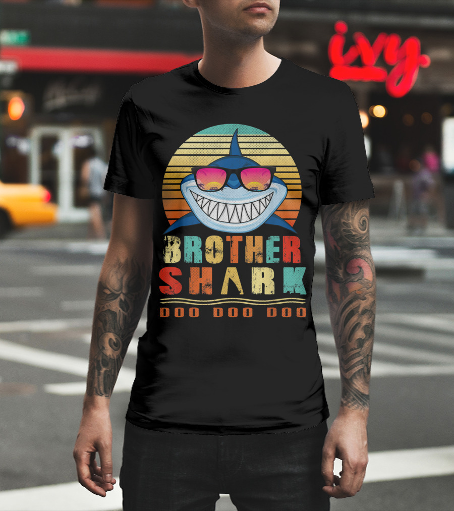Brother Shark Doo Doo Doo Retro Vintage Sunglasses Sunset T-Shirt
