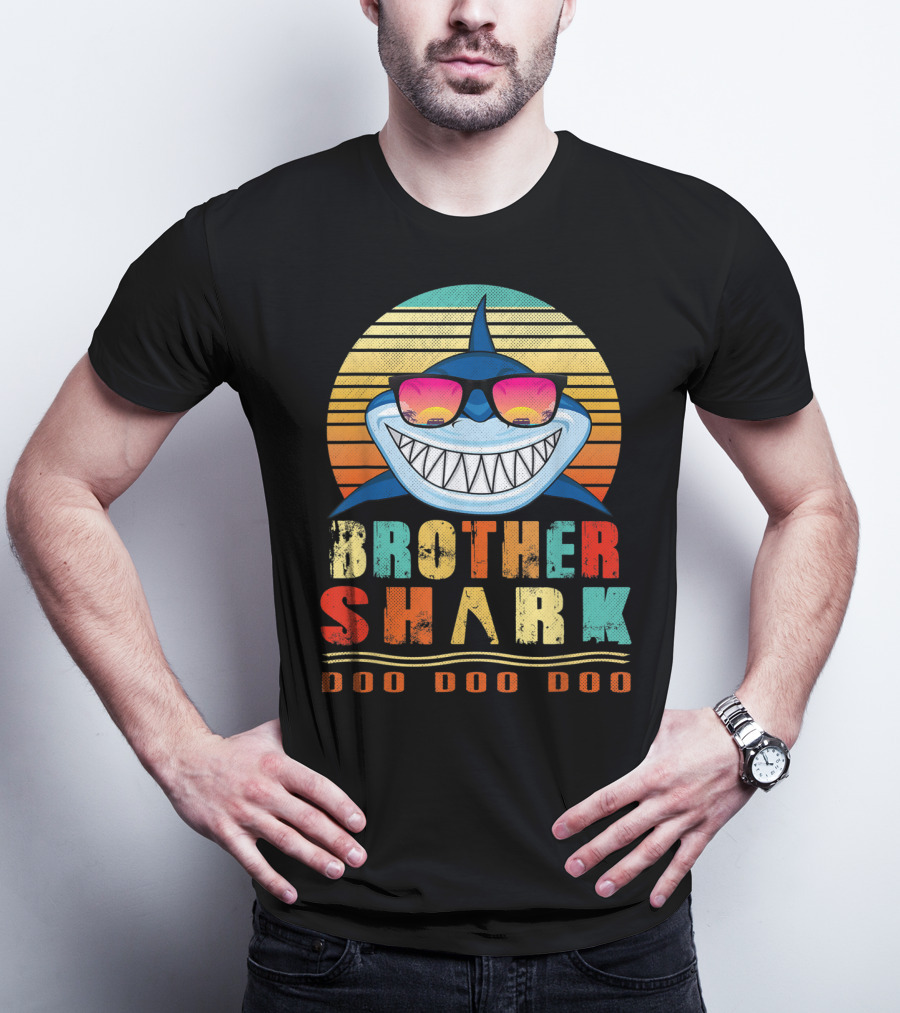 Brother Shark Doo Doo Doo Retro Vintage Sunglasses Sunset T-Shirt