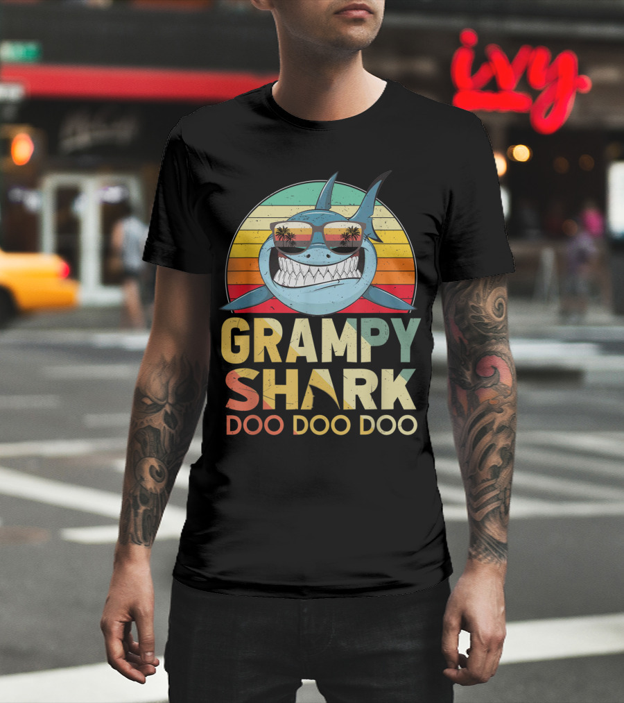 Grampy Shark Doo Doo Doo Retro Vintage T-Shirt