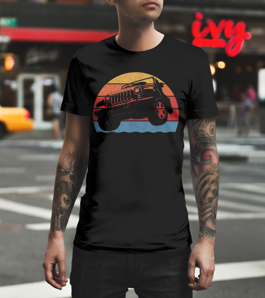 Retro Vintage Jeeps Great 4x4 70s Sunset Stripes T-Shirt