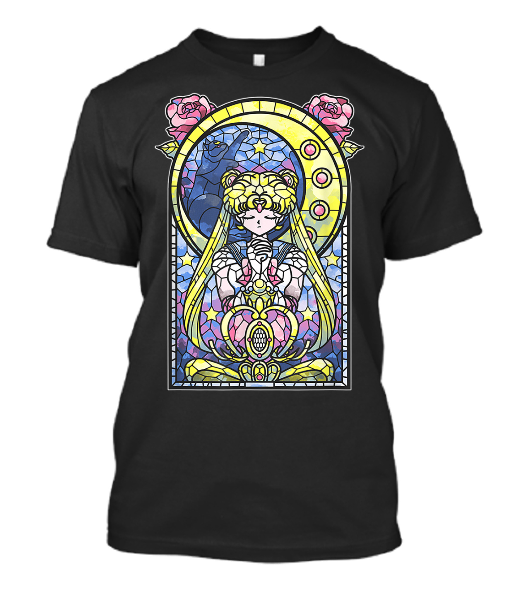 Sailor Moon Blessing Stained Glass Style Roses And Moon Phases T-Shirt