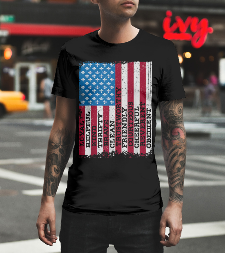 Patriotic Scout Law Traits With US Flag T-Shirt