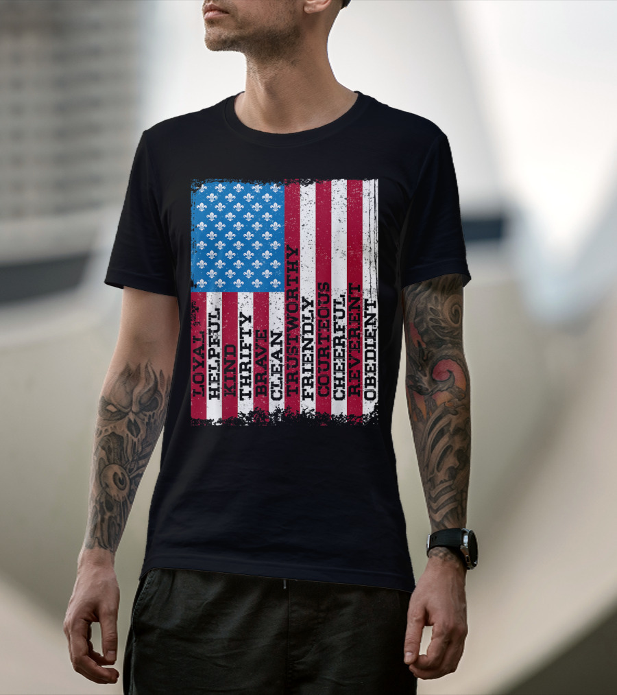 Patriotic Scout Law Traits With US Flag T-Shirt