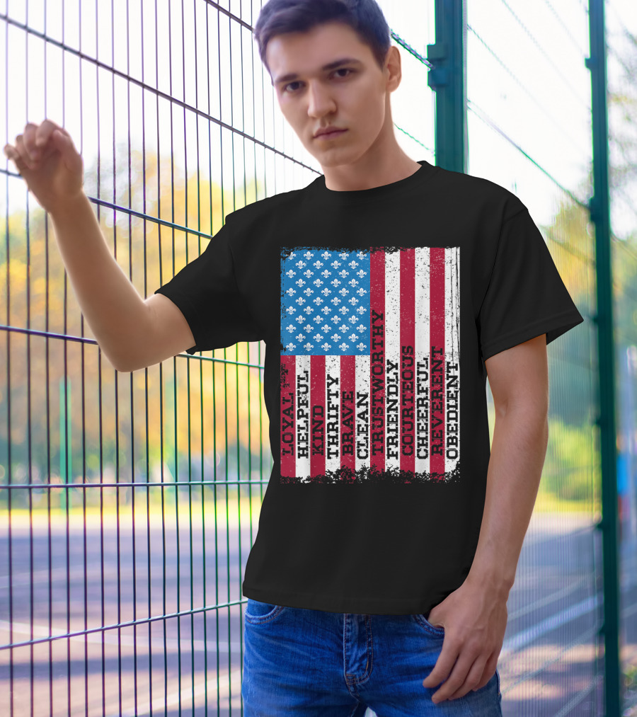 Patriotic Scout Law Traits With US Flag T-Shirt