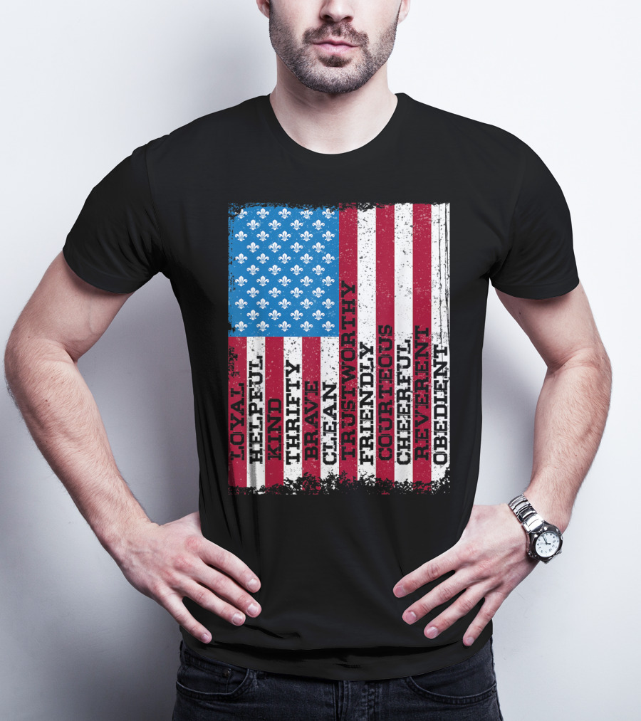 Patriotic Scout Law Traits With US Flag T-Shirt