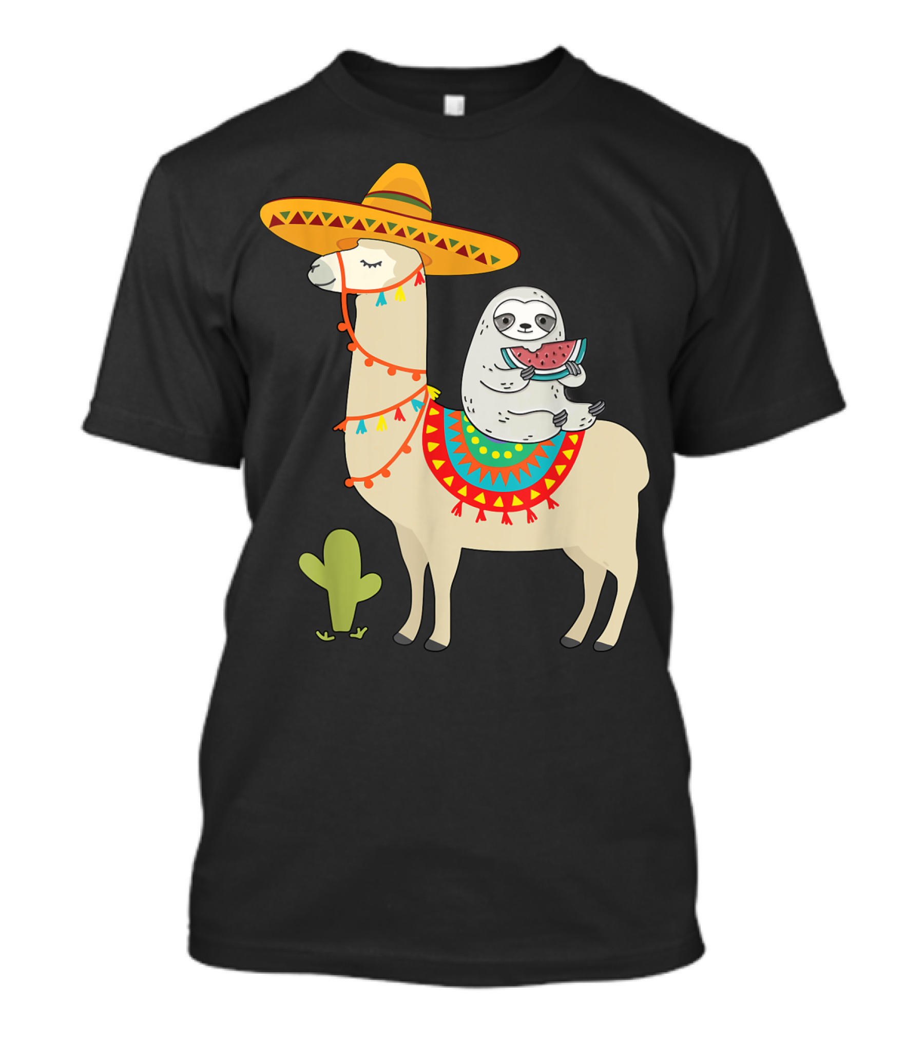 Cinco De Mayo Sloth Riding Llama Fiesta With Sombrero And Cactus T-Shirt