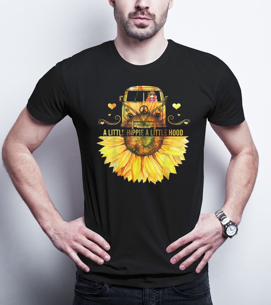 A Little Hippie A Little Hood Sunflower Bus Retro Vibes T-Shirt