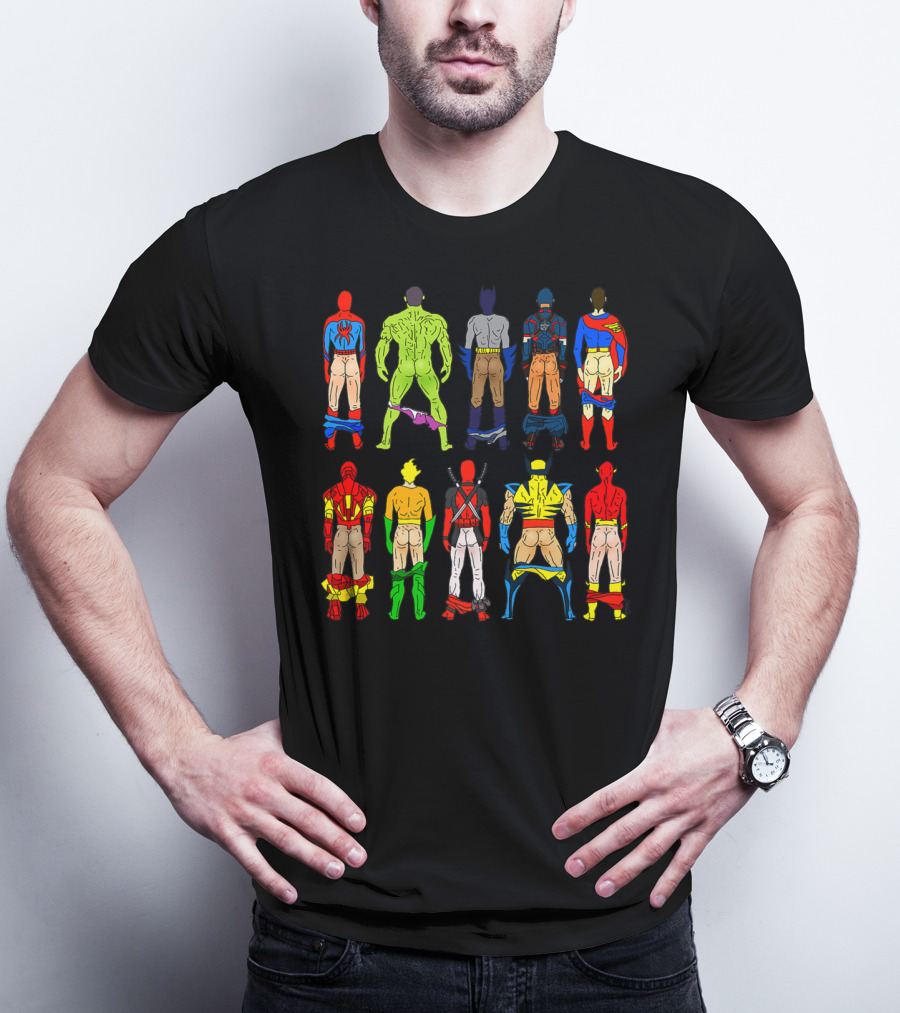 Superhero Butts Avengers DC Comics Parody Action Heroes 4 T-Shirt