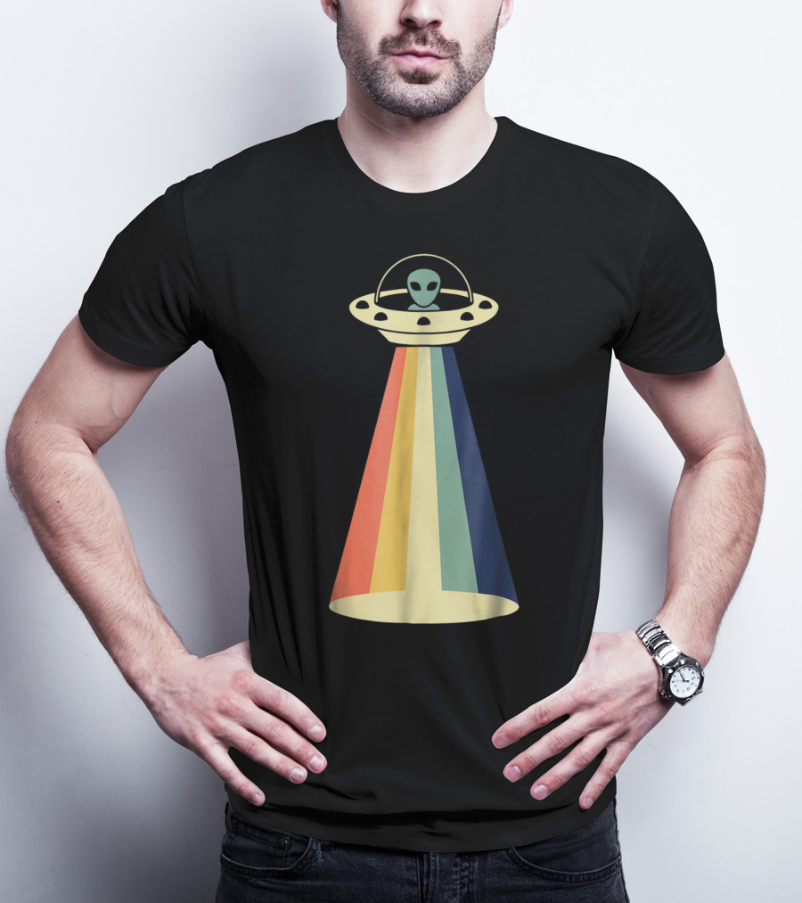 Vintage Alien UFO Rainbow Beams T-Shirt
