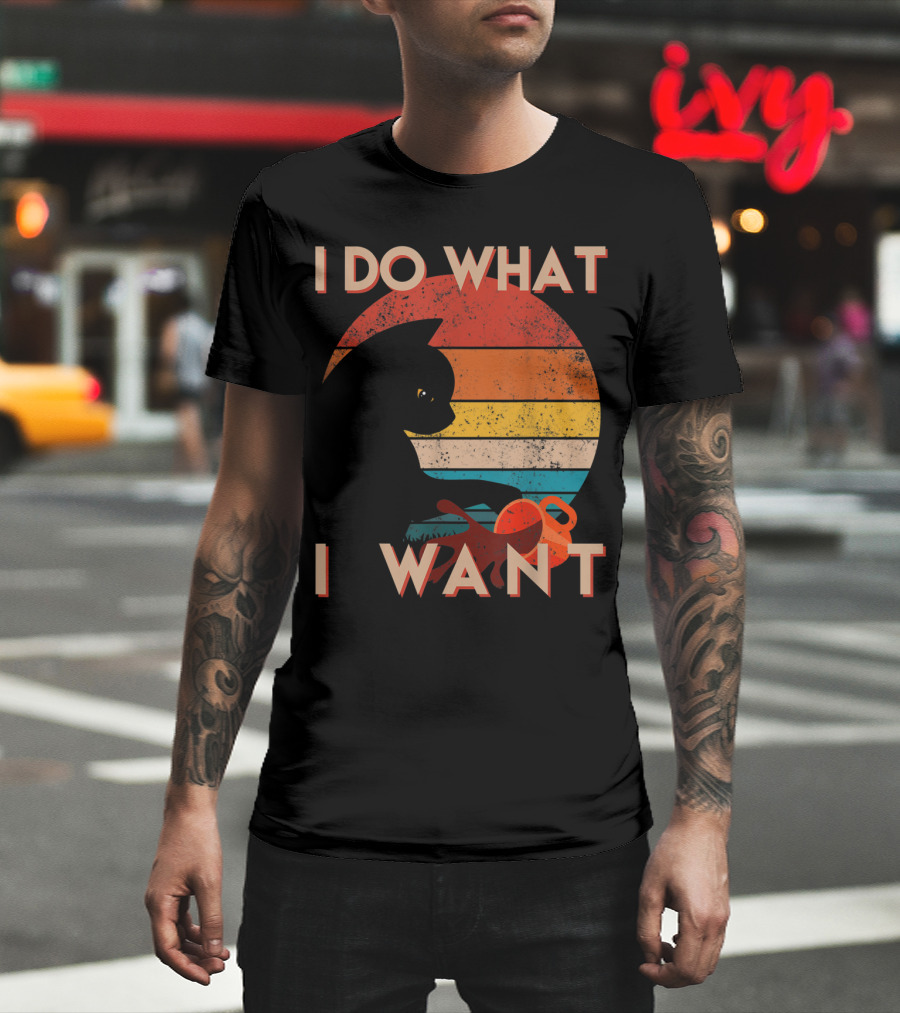 Vintage Cat I Do What I Want Retro Sunset Style Art Cat T-Shirt