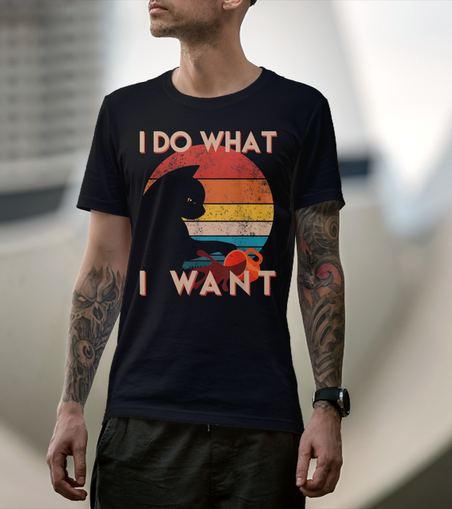 Vintage Cat I Do What I Want Retro Sunset Style Art Cat T-Shirt