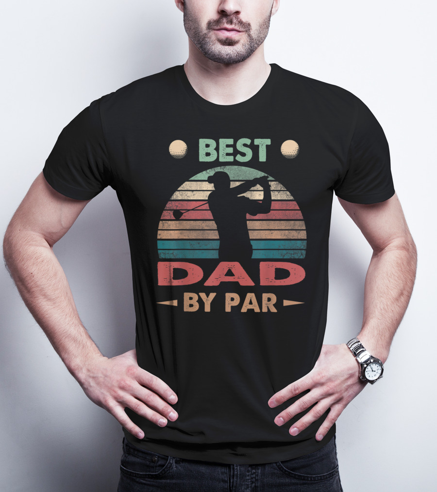 Best Dad By Par Vintage Golf Silhouette Retro Stripes T-Shirt