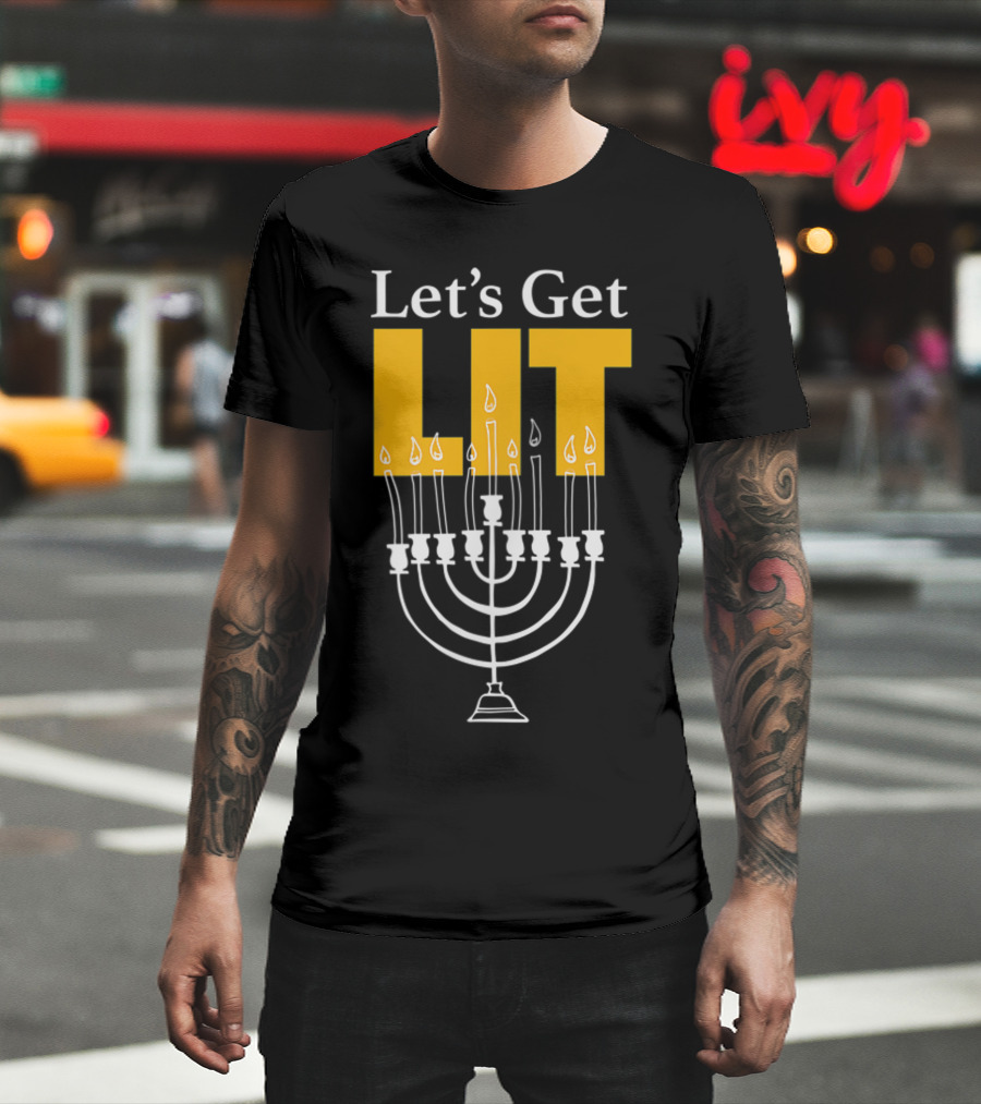 Let's Get Lit Menorah Ladies Kids Lots Hanukkah T-Shirt