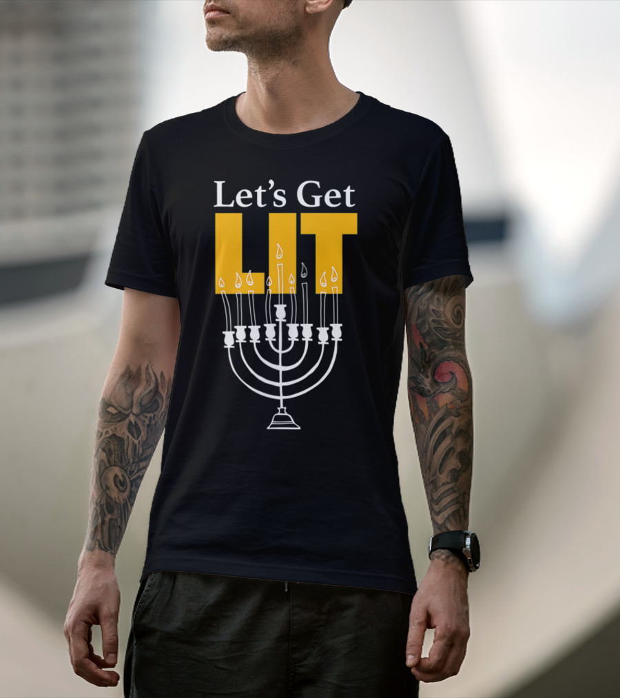 Let's Get Lit Menorah Ladies Kids Lots Hanukkah T-Shirt
