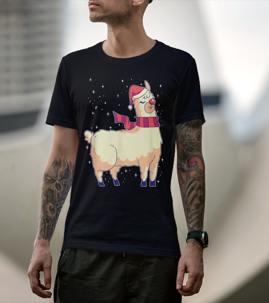 Llama Alpaca Reindeer Santa Claus Christmas Holiday T-Shirt