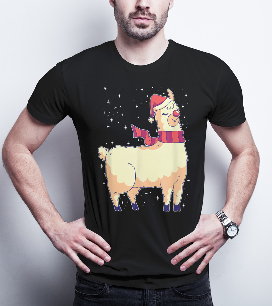 Llama Alpaca Reindeer Santa Claus Christmas Holiday T-Shirt