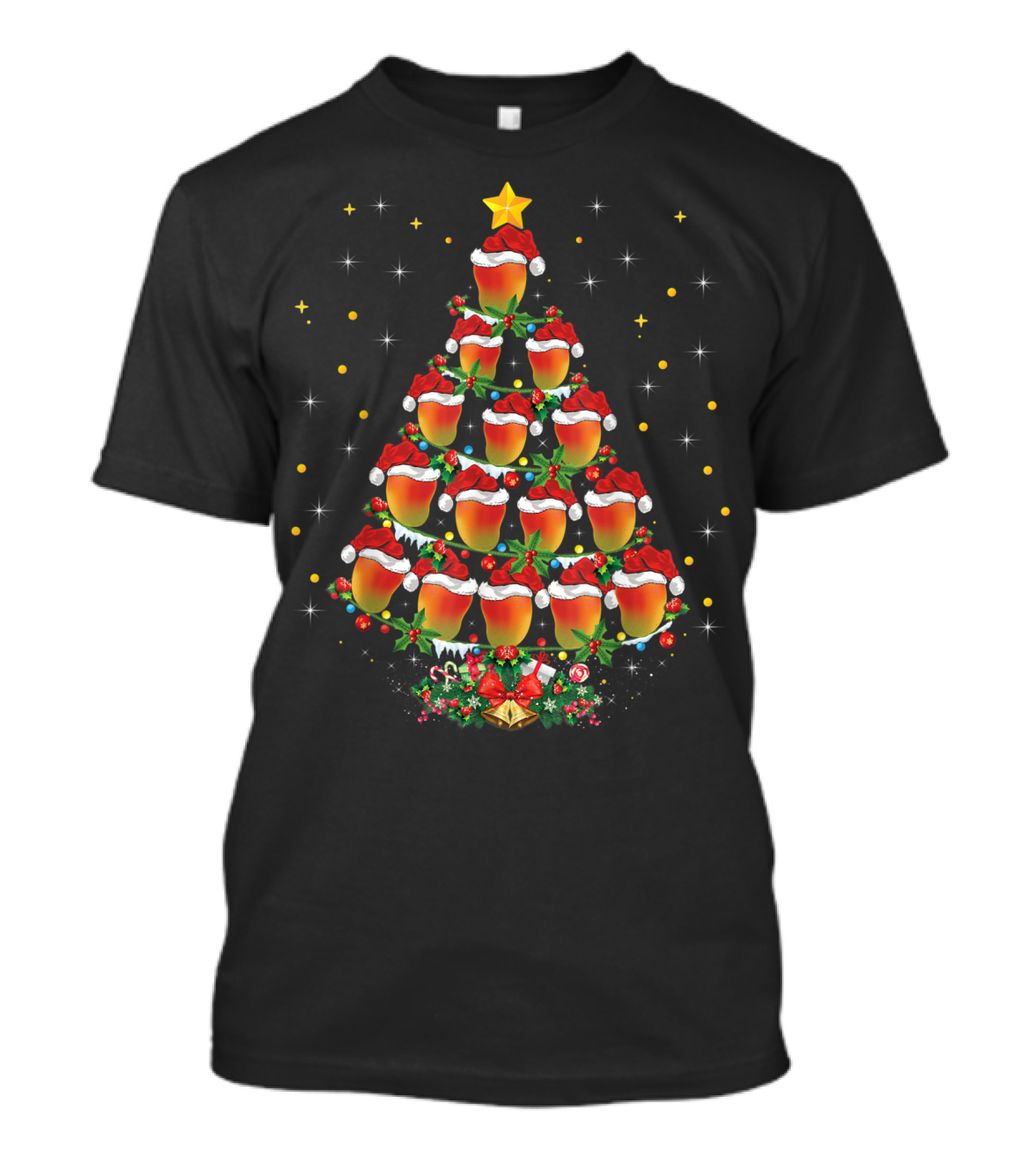 Mango Lover Xmas Mango Christmas Tree Santa Hat Holiday Star T-Shirt